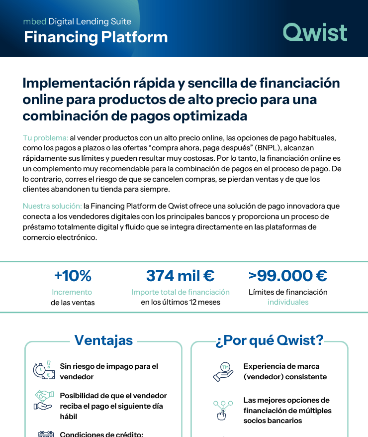 Financing Platform de Qwist de un vistazo
